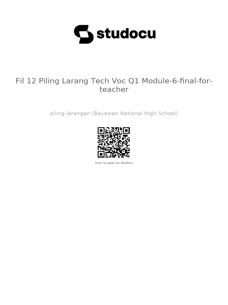 Fil 12 Piling Larang Tech Voc q1 Module 6 Final For Teacher | PDF