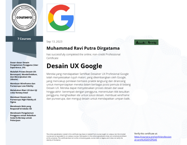 Google Coursera Certificate (UX Design) | PDF
