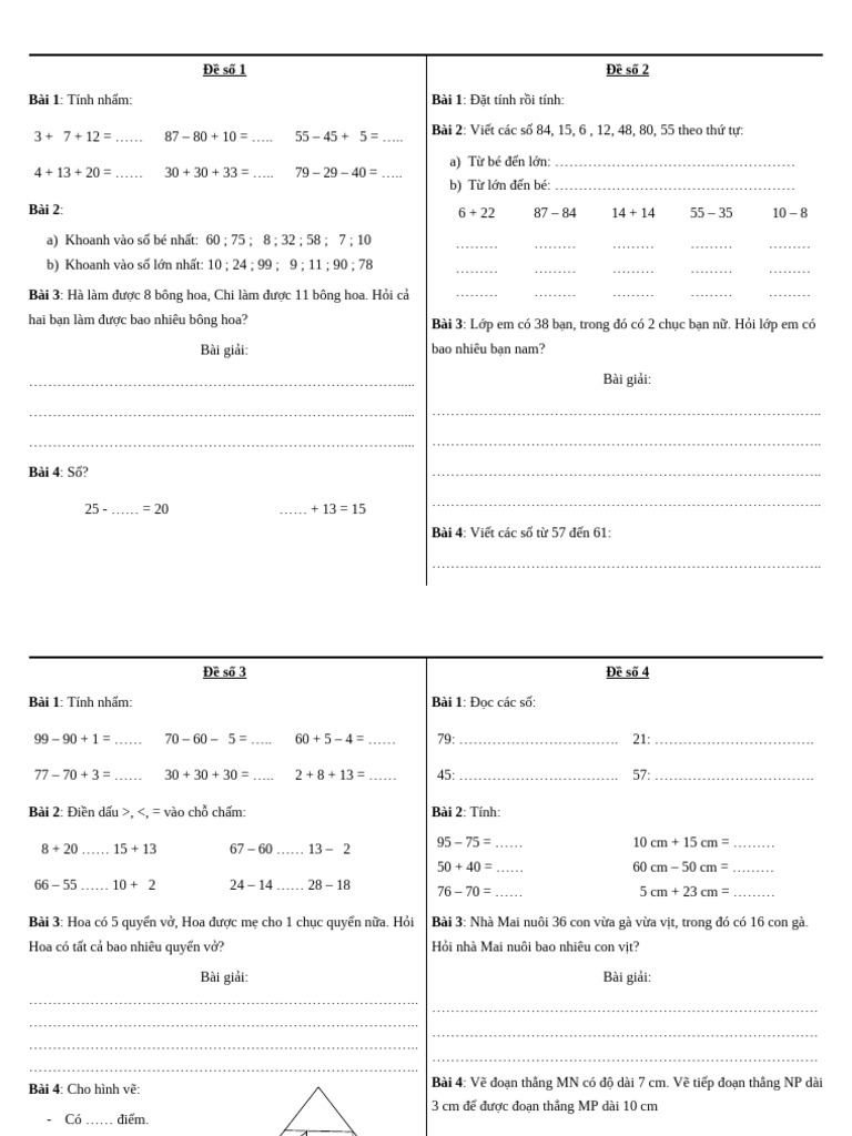 Bo de On Tap He Lop 1 Len Lop 2 | PDF