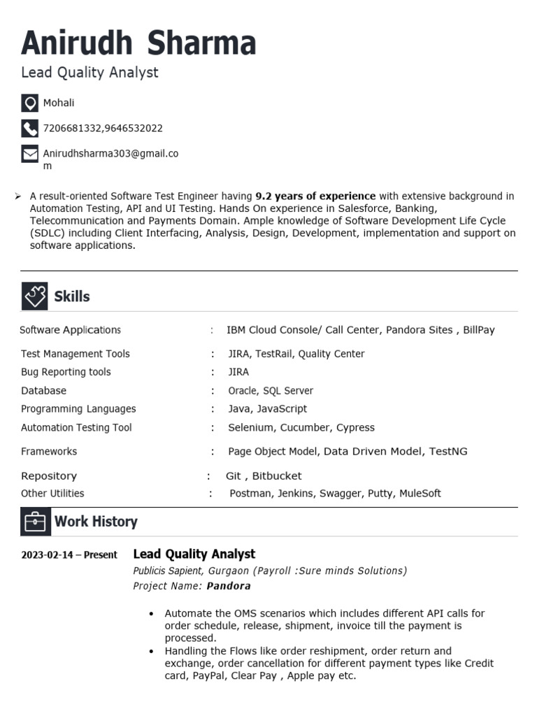 Anirudh_Sharma_CV_2023 | PDF | Software Testing | Software Engineering