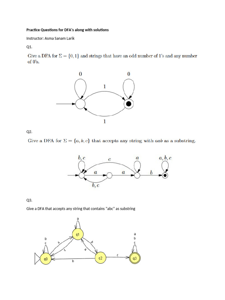 Practice Questions and Solutions for DFA | PDF