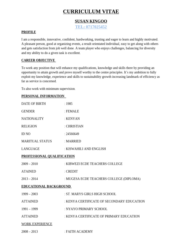 Curriculum Vitae. Susan | PDF