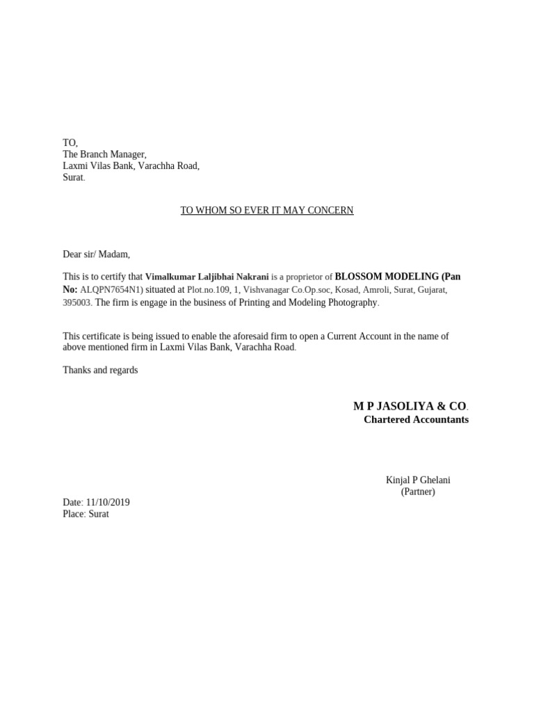 Certification for Current Account Opening | PDF | Finance & Money ...