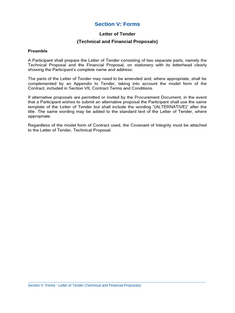 1 - V - Forms - Letter of Tender - Single Stage 2 Envelopes | PDF ...
