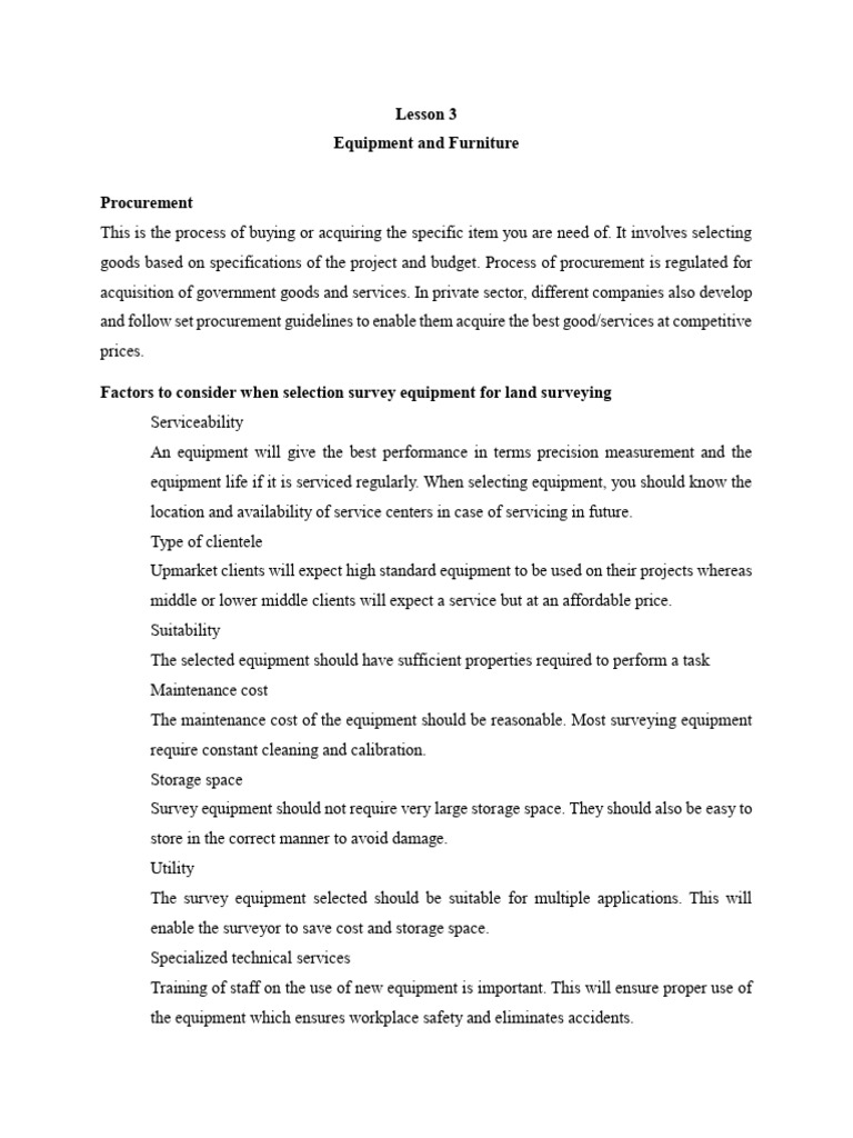 Survey Equipment Procurement Guide | PDF | Surveying | Procurement