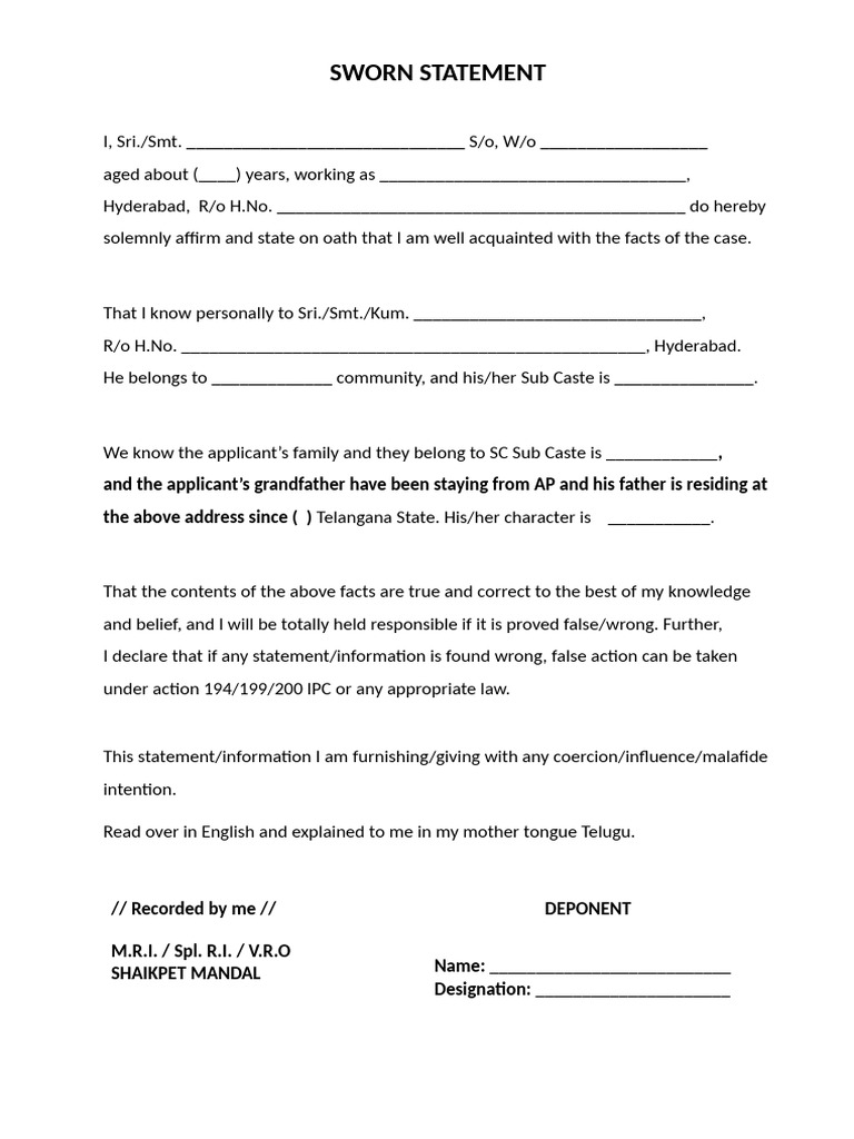 Sworn Statement | PDF