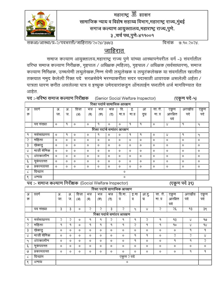 Samaj Kalyan Vibhag Bharti | PDF