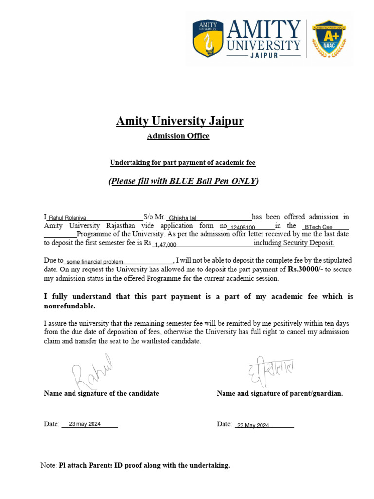 Part Payment Form AUR 24 | PDF