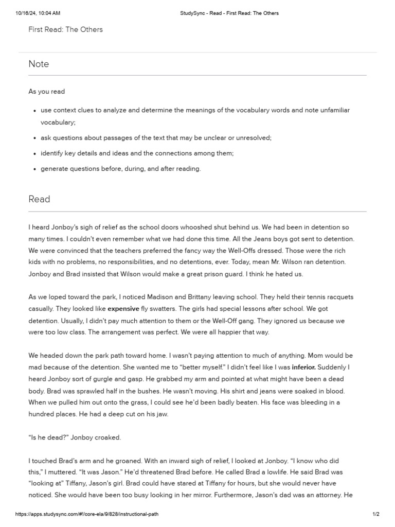 StudySync - Instructional Path - The Others | PDF