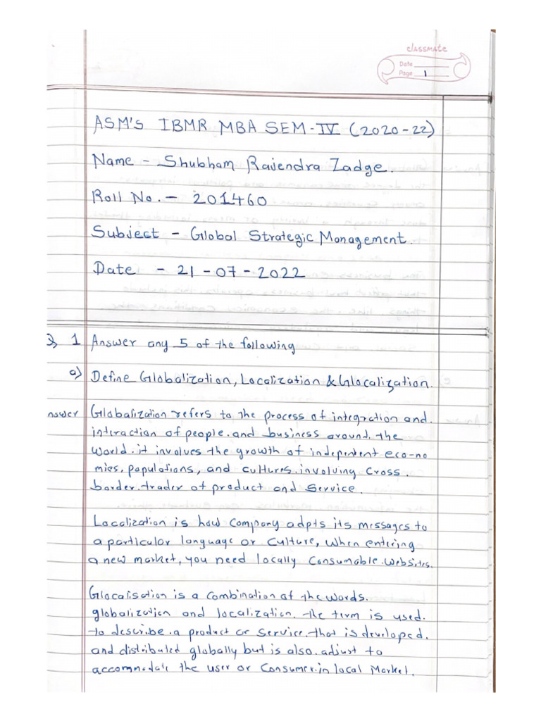 Global Strategic Management Sem-4 Written Paper | PDF