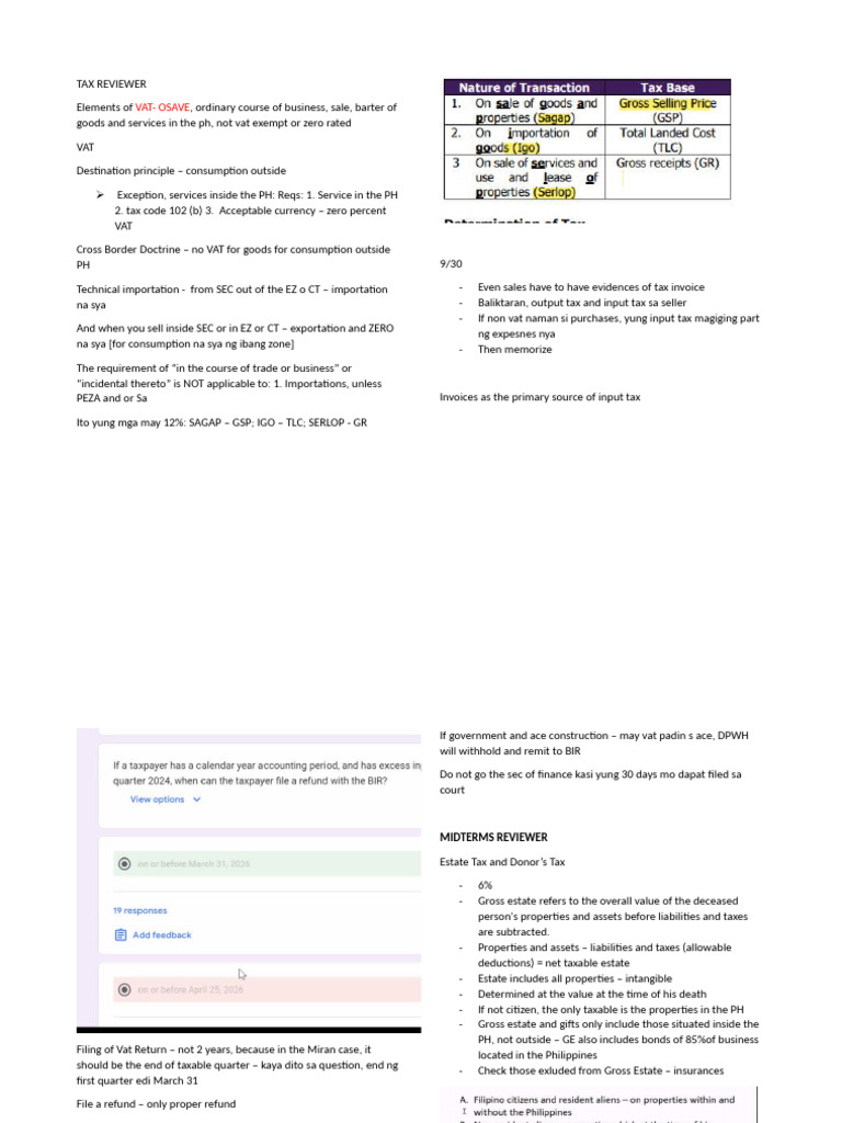 TAX 2 REVIEWER | PDF | Value Added Tax | Taxes
