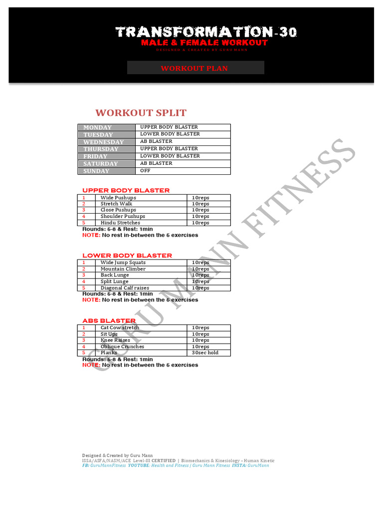 T-30 Workout Plan | PDF | Physical Fitness | Physical Exercise