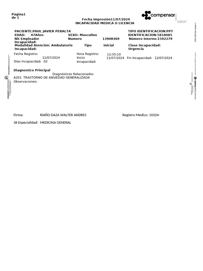 INCAPACIDAD Compensar | PDF