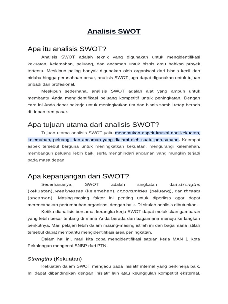 Analisis SWOT | PDF | Bisnis | Pengembangan Diri