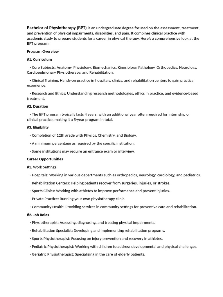 Bachelor of Physiotherapy Program Guide | PDF | Physical Therapy ...