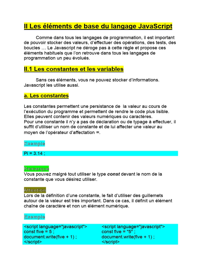 CII Js | PDF | Structure de contrôle | Variable (informatique)