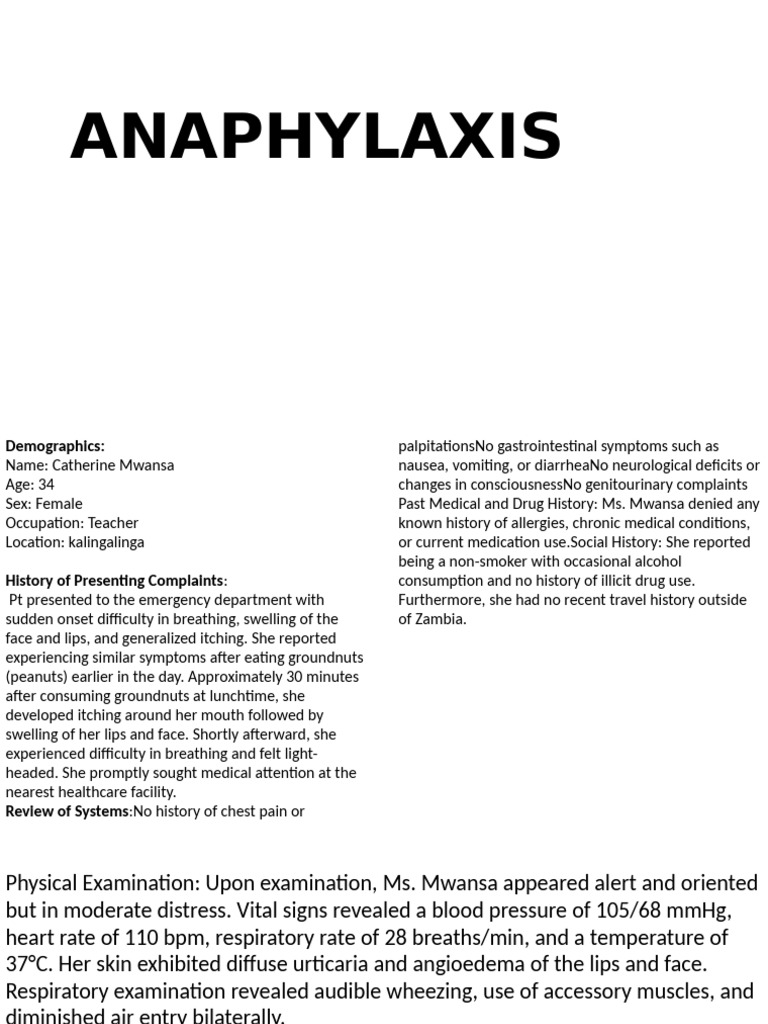 Anaphylaxis Case Study: Catherine Mwansa | PDF | Allergy | Immunology