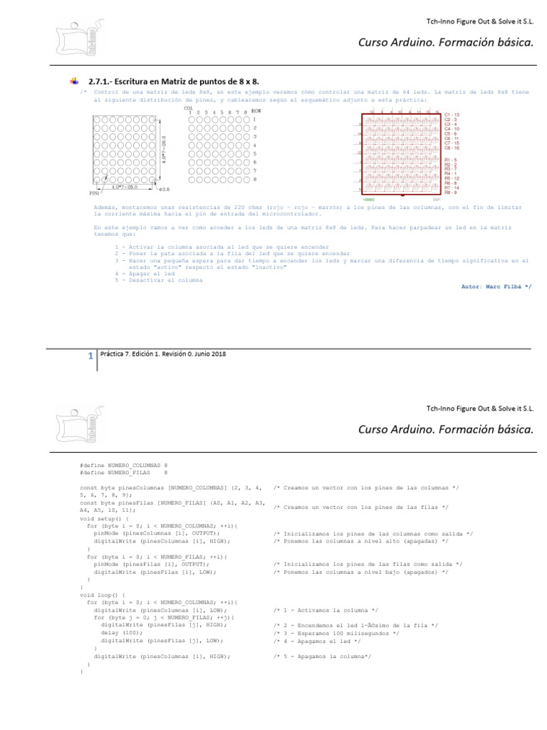 Práctica 7 - MATRIZ 8X8 LEDS | PDF | Matriz (Matemáticas) | Ingeniería Informática
