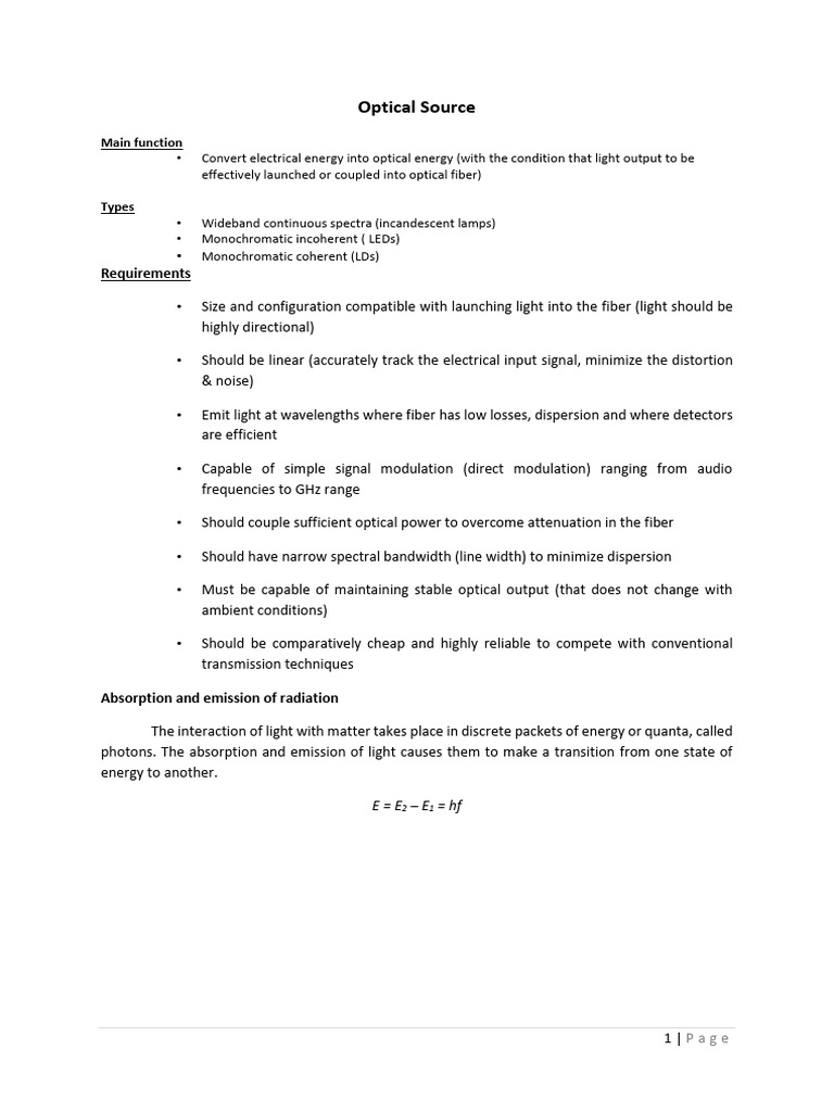 Optical Source LED 30-9-2024 | PDF | Light Emitting Diode | Laser