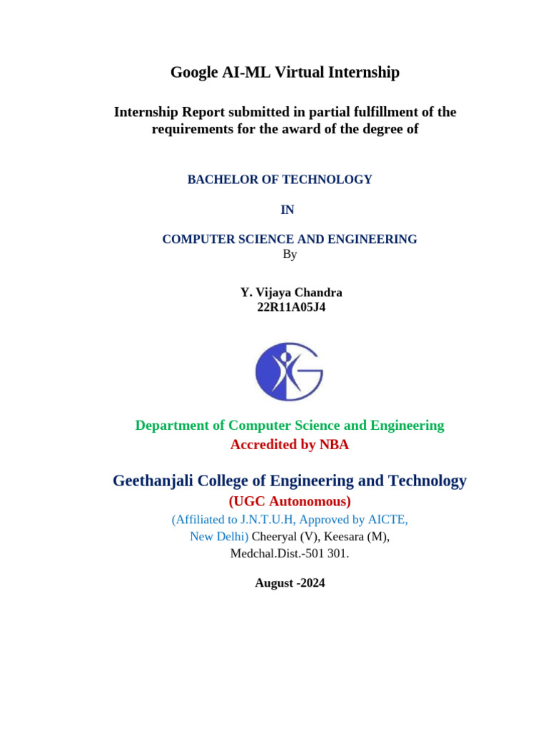 Internship Report Google AI-ML | PDF | Artificial Intelligence | Intelligence (AI) & Semantics