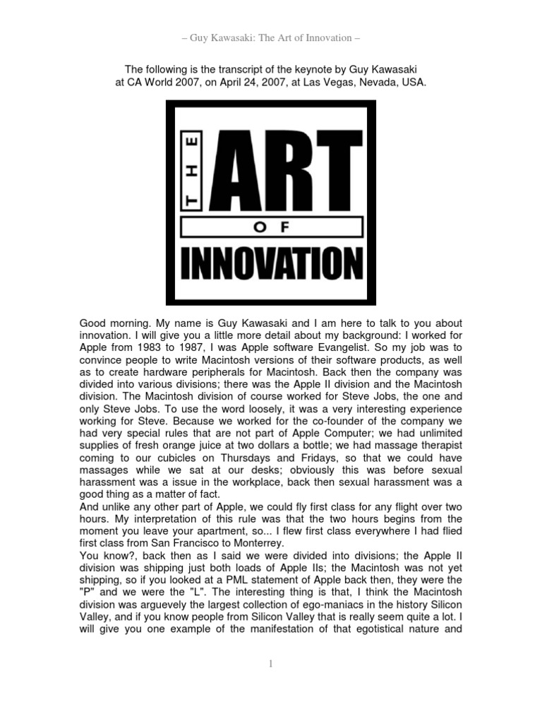 Guy Kawasaki The Art Of Innovation Speech Eng Pdf Macintosh