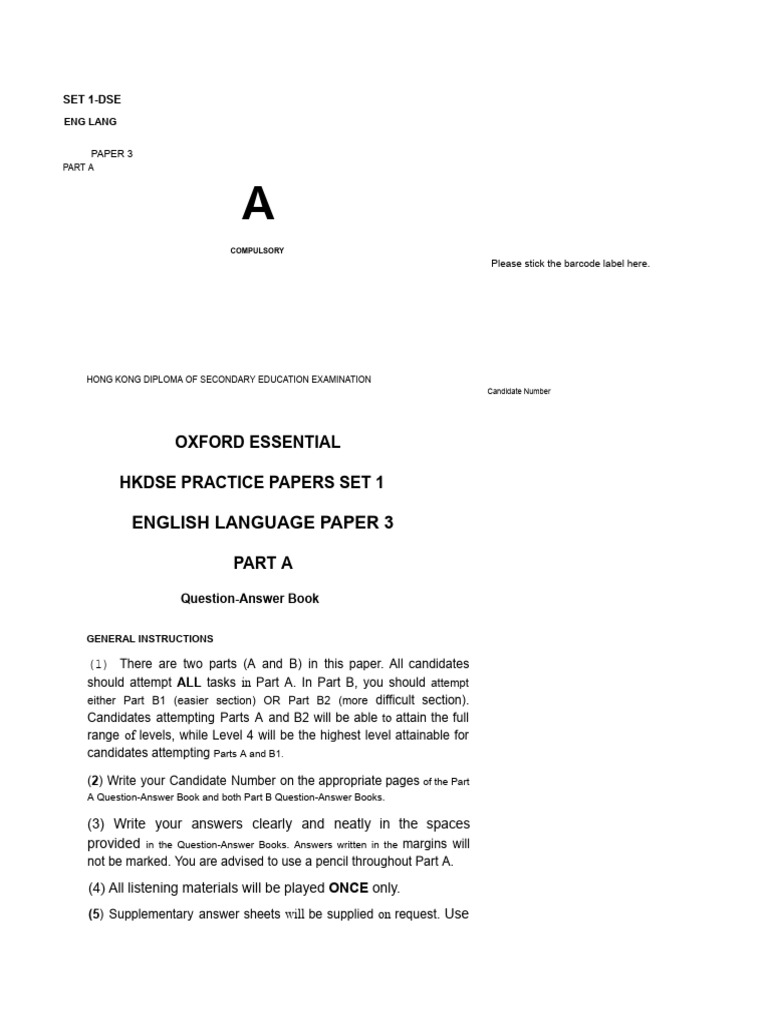 Oxford Essential Hkdse Practice Papers Set 1: English Language Paper 3 | PDF