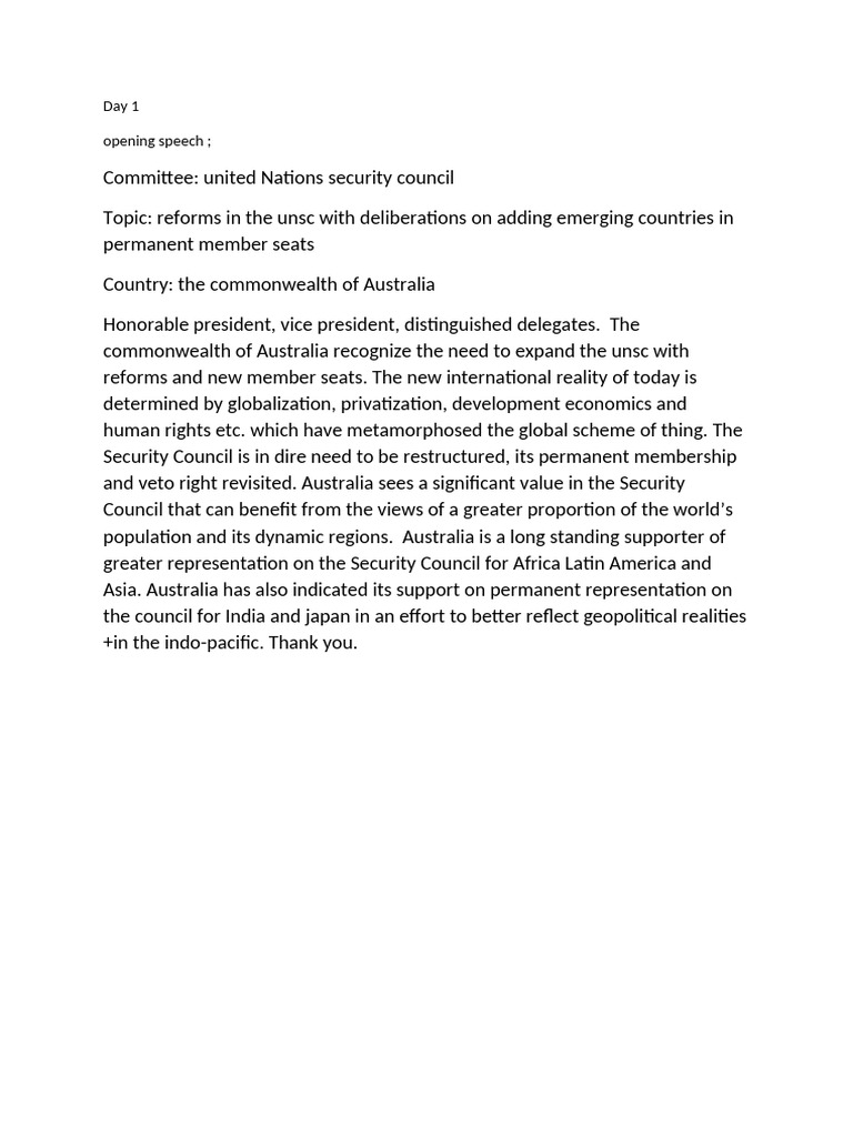 UNSC Reforms: Australia's Perspective | PDF