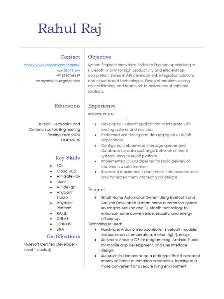 Rahul Raj Resume | PDF | Arduino | Home Automation
