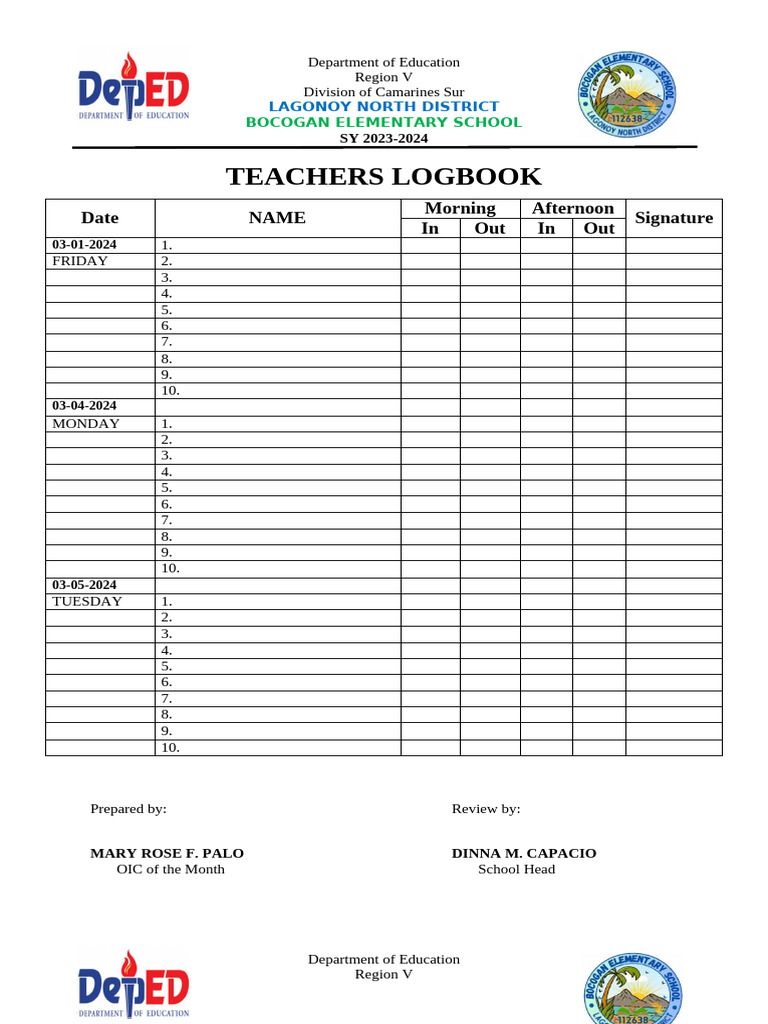 Teachers Logbook | PDF