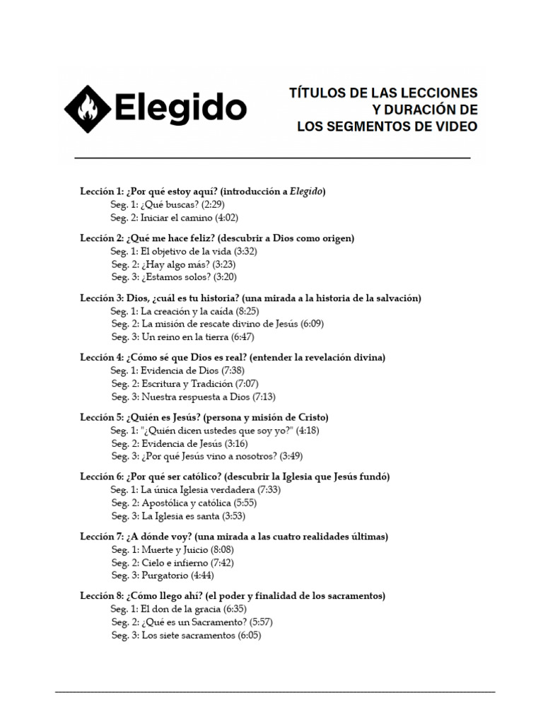 Chosen_-_Lesson_Titles_Spanish | PDF | Oración | Sacramentos