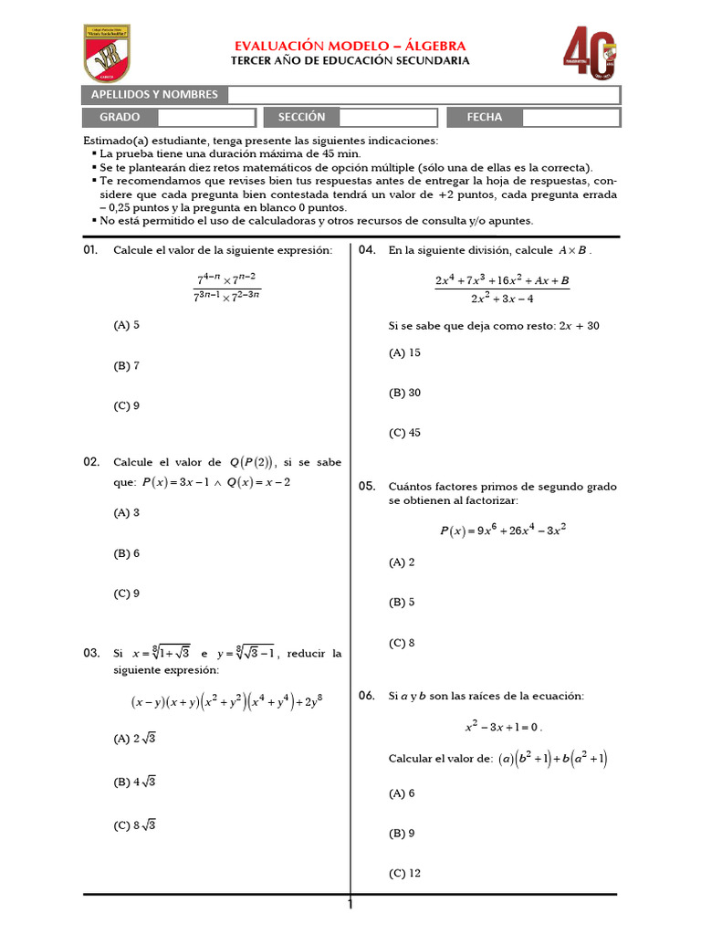 3°sec Álg Mod | PDF | Ecuaciones | Matemáticas