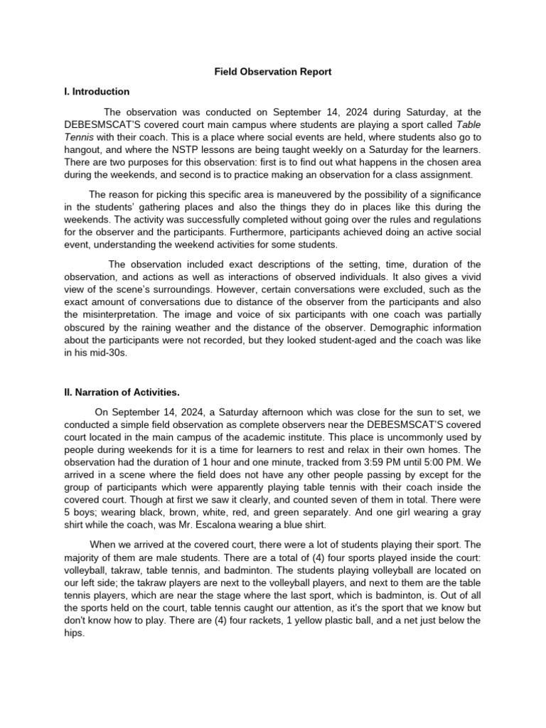 Copy of Thalia Nicole - Field Observation Report Template | PDF | Table ...