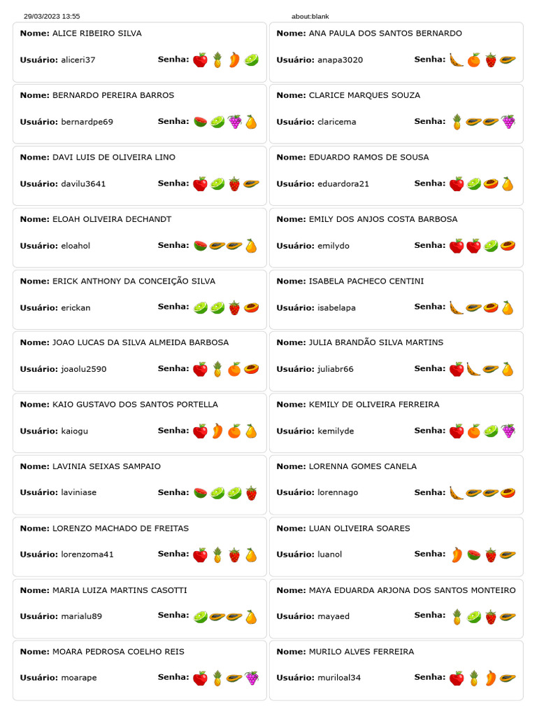 Lista de Usuários e Senhas 2023 | PDF