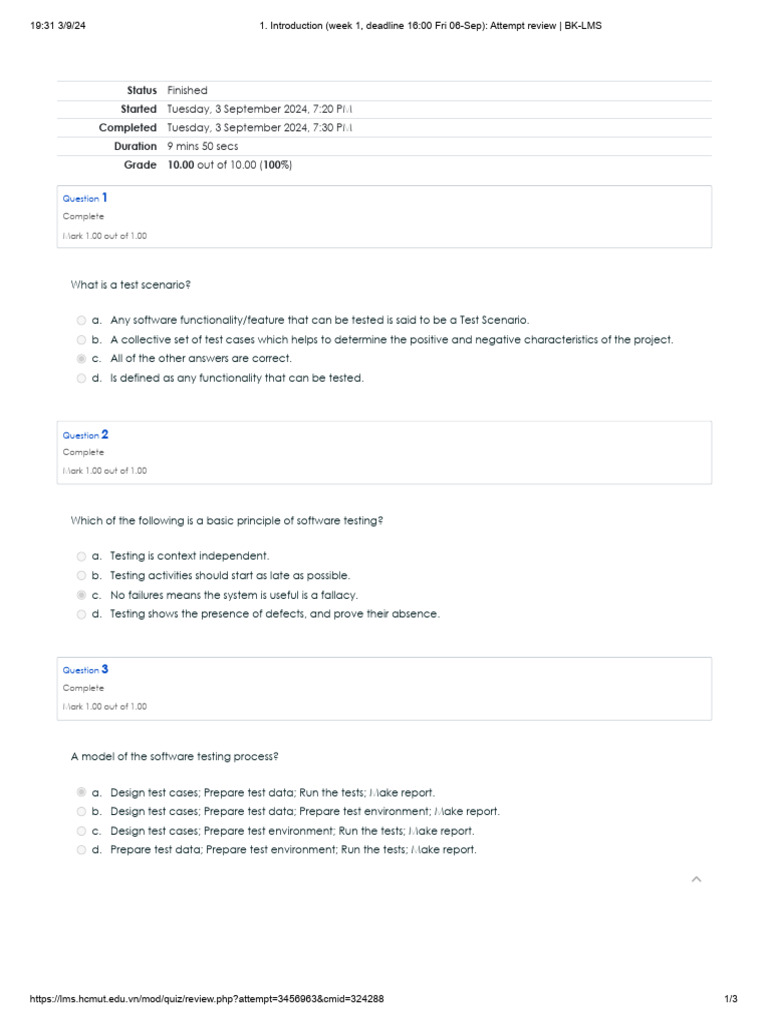Introduction Week 1 Deadline 16 - 00 Fri 06 Sep - Attempt Review - BK LMS | PDF | Software ...
