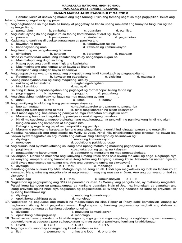 Esp First Q Exam-1 | PDF