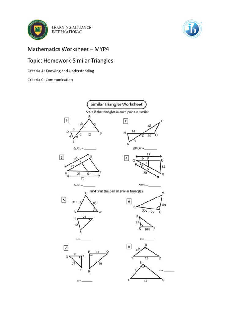 Homework_worksheet-Similar_triangles | PDF