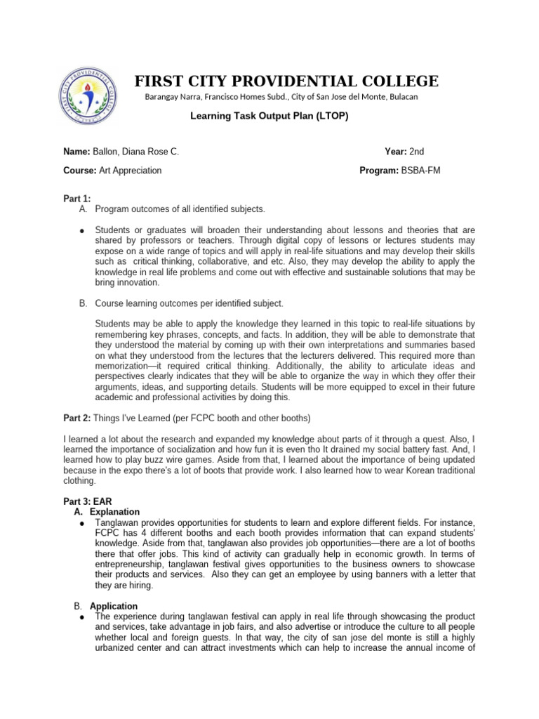 Learning Task Output For Tanglawan Expo | PDF | Critical Thinking ...