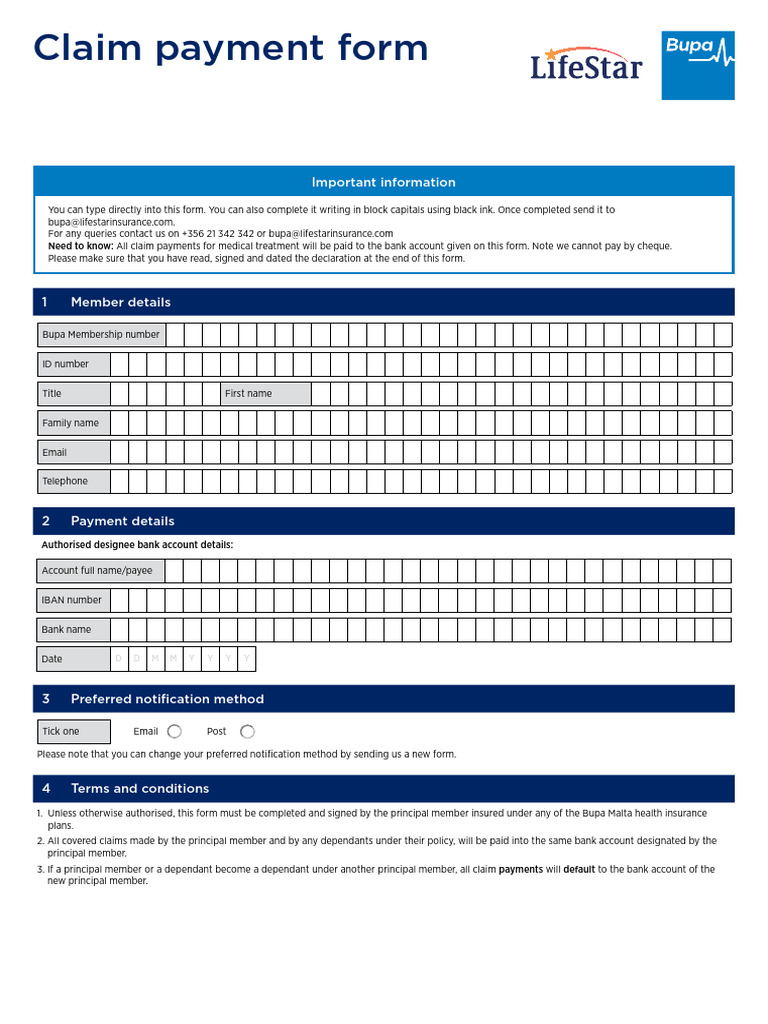 Bupa Malta Claim Payment Form | PDF | Payments | Information Privacy