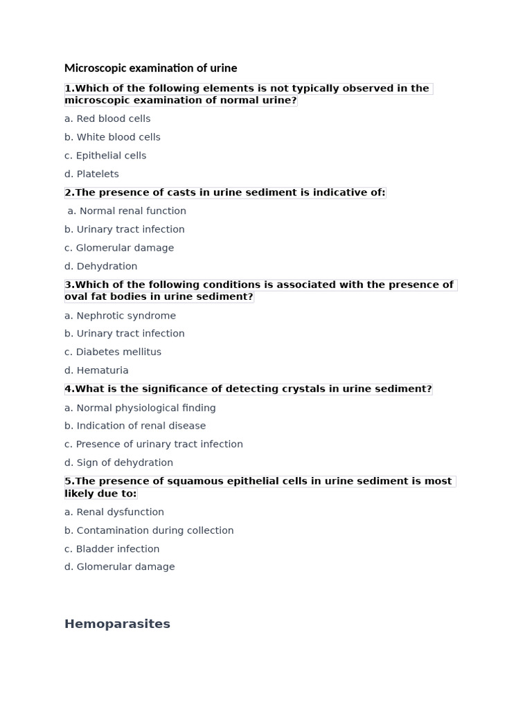 Microscopic Examination of Urine and Hemoparasites | PDF | Self ...