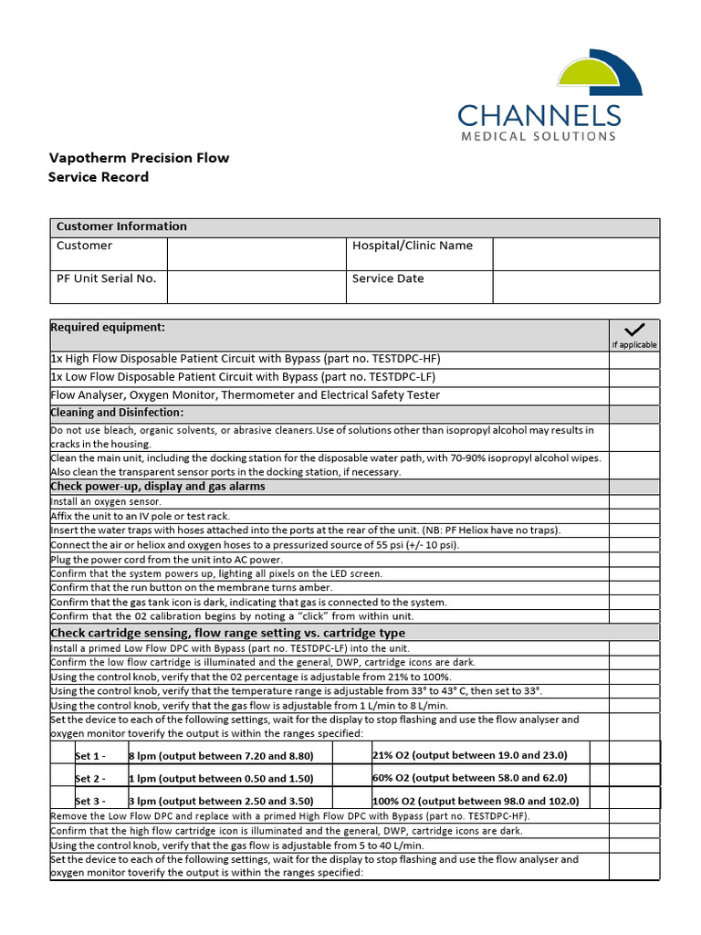 Vapotherm Precision Flow Service Manual | PDF | Temperature | Equipment