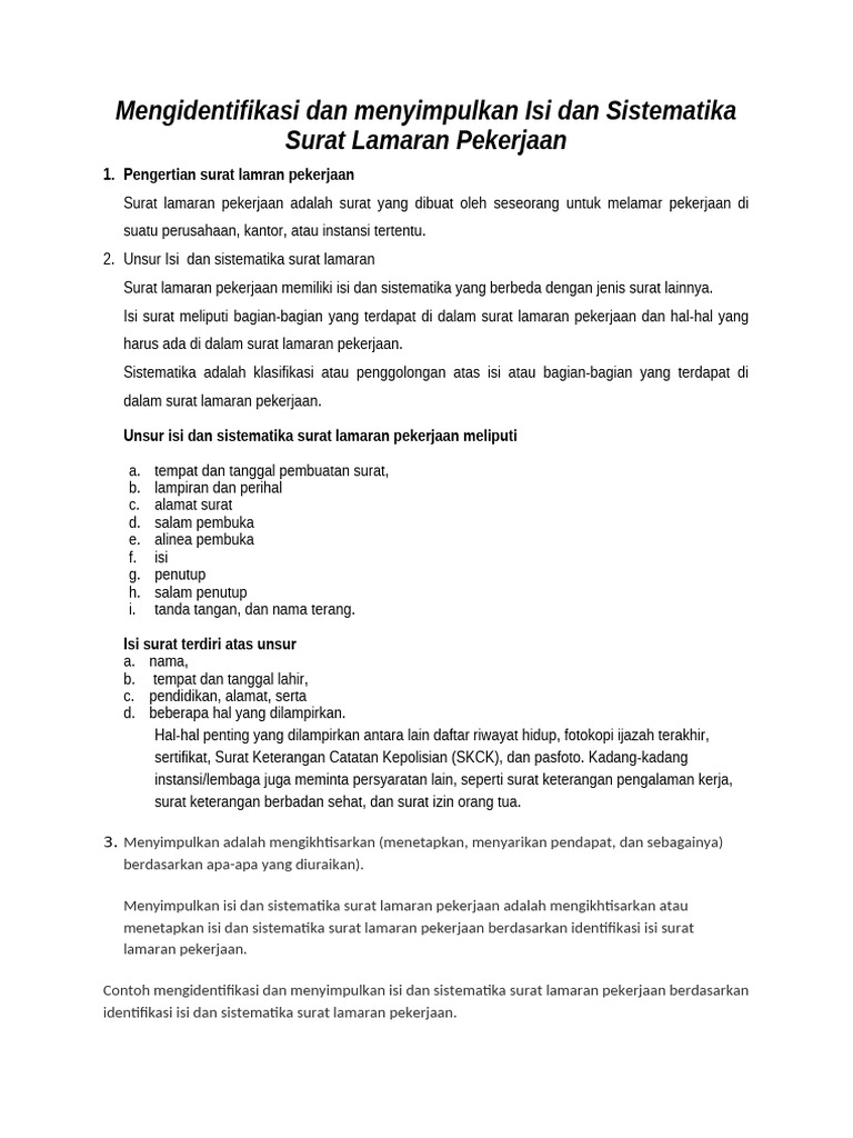 Materi Mengidentifikasi, Menyimpulkan Isi Dan Sistematika Surat Lamaran Pekerjaan | PDF | Karier ...