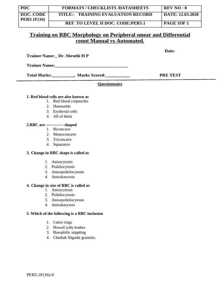 Training RBC and DC | PDF | Red Blood Cell | Blood Cell