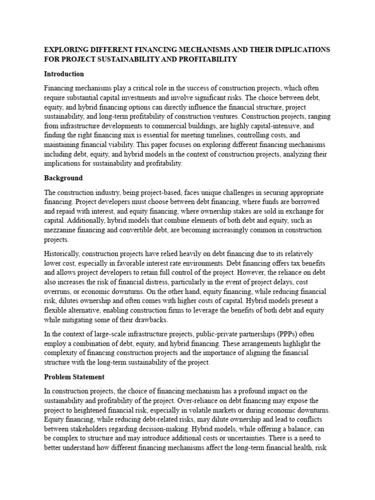 EXPLORING DIFFERENT FINANCING MECHANISMS AND THEIR IMPLICATIONS FOR ...