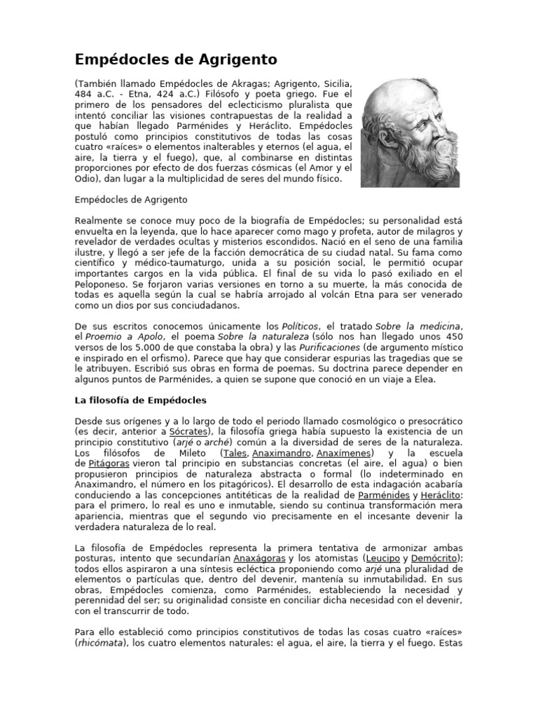 Empédocles: Filosofía de las Cuatro Raíces | PDF | Isaac Newton ...