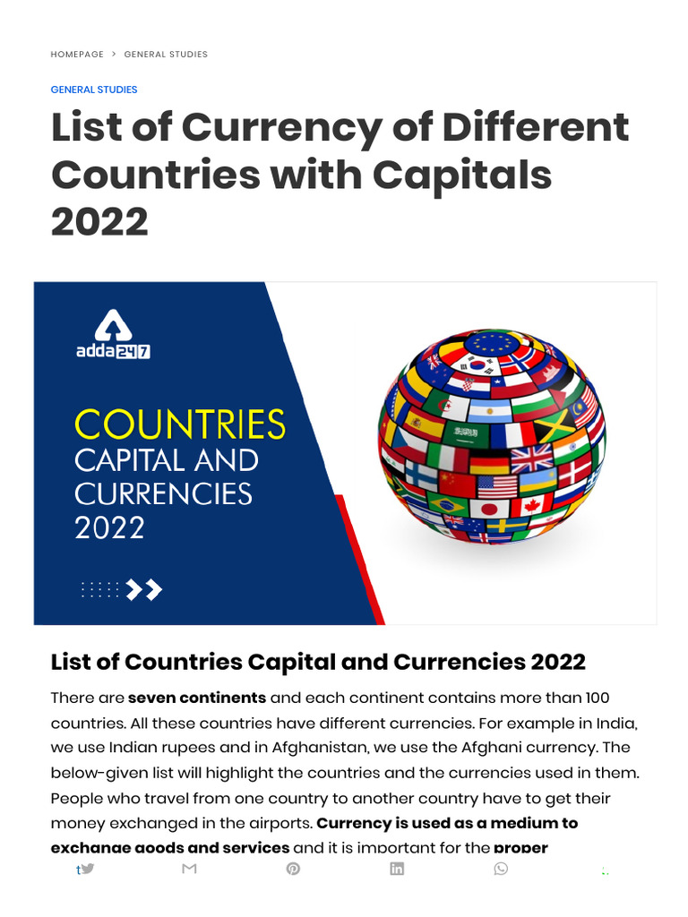 Country Capital & Currency 2022 - List of Currency of Different ...