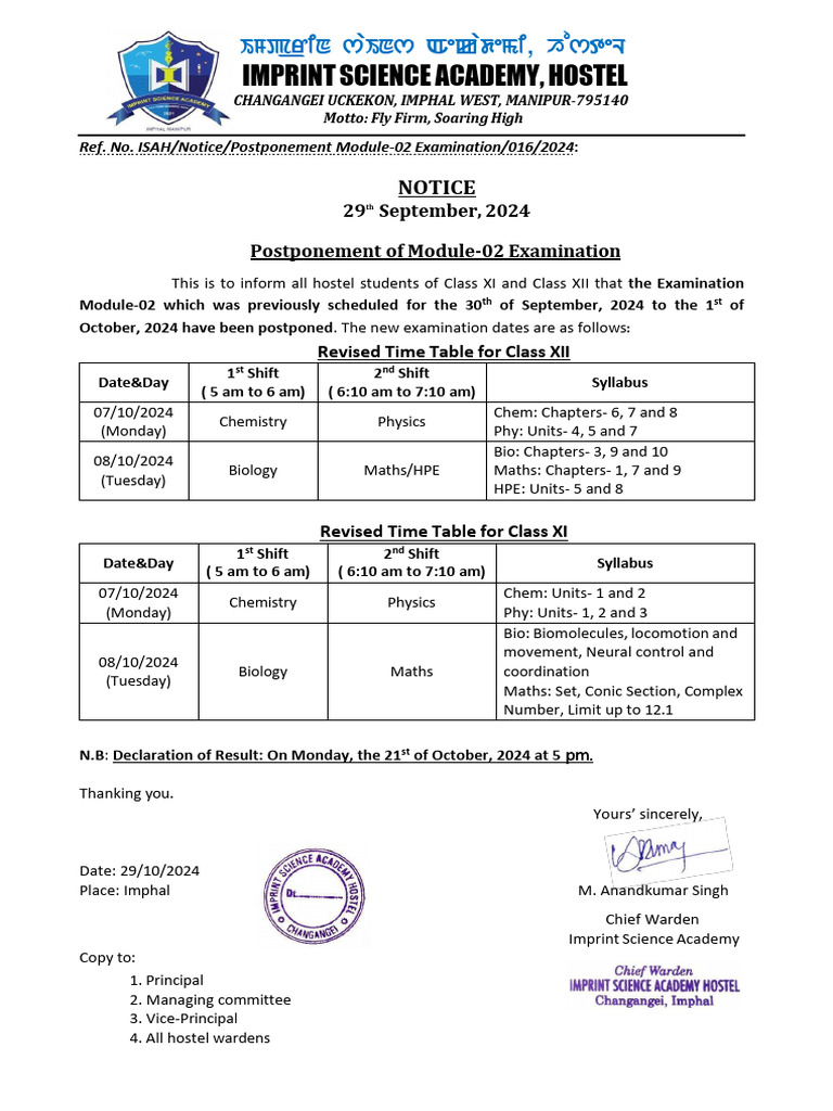 Revised Timetable for Module-02 Exam 2024 | PDF