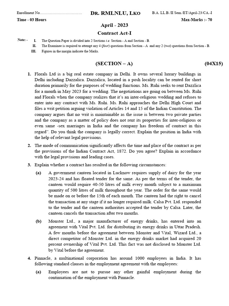 2023 2ND SEMESTER PYQ | PDF | Breach Of Contract | Damages