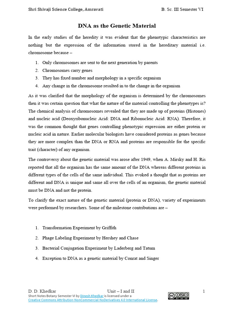 DNA As The Genetic Material | PDF | Dna Replication | Dna
