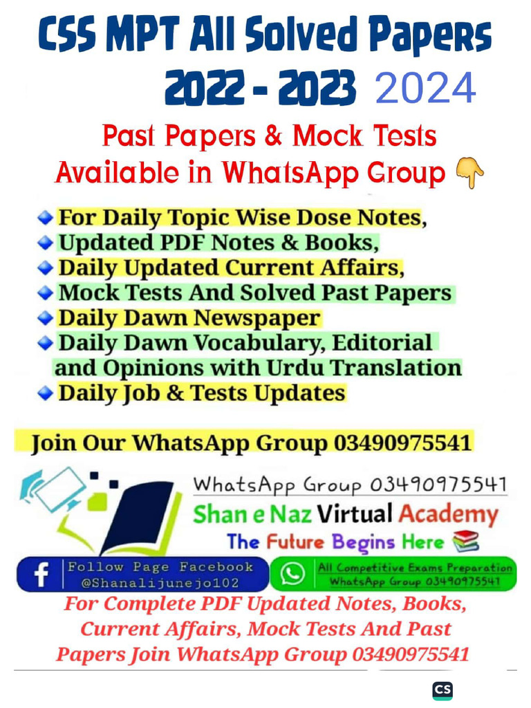 All CSS MPT All Papers 2022,23,24 For Notes WhatsApp Group 03490975542 ...