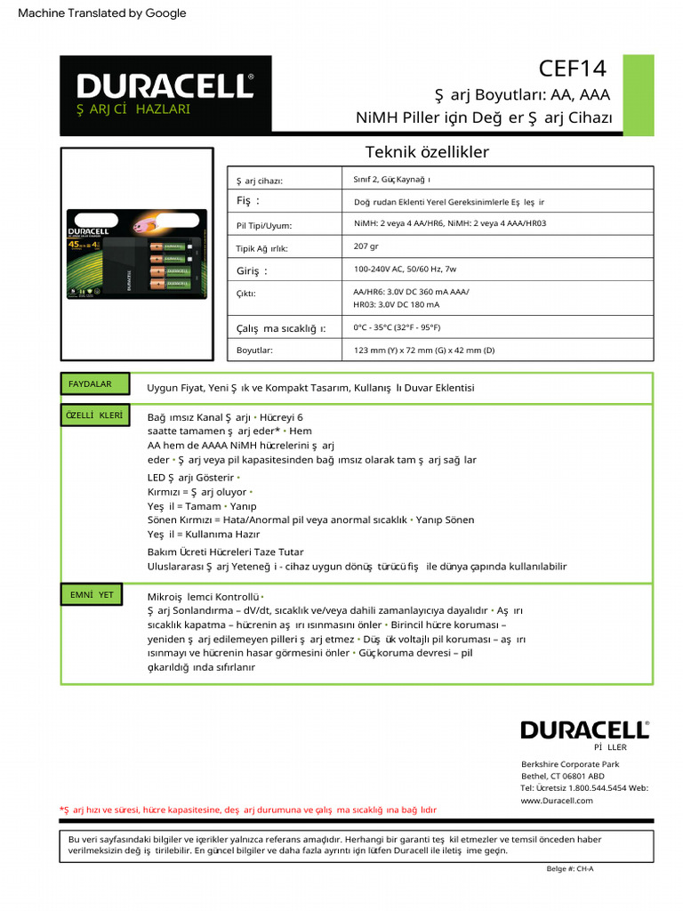 Duracell Charger CEF14 User Manuel | PDF
